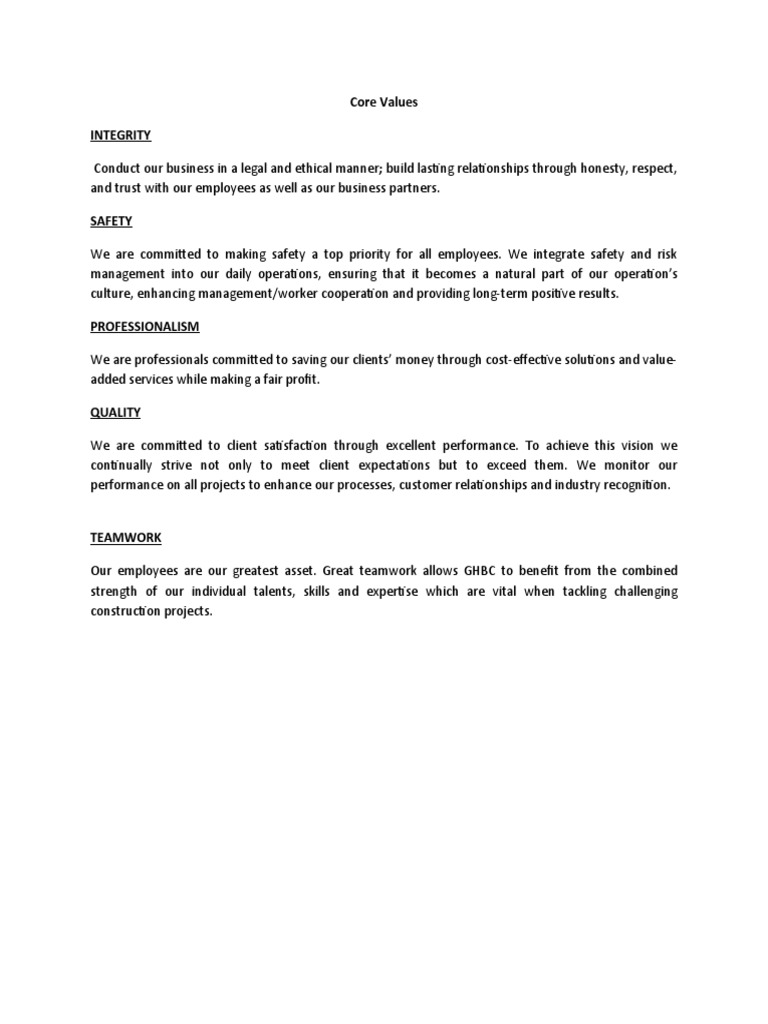Core Values Integrity Pdf