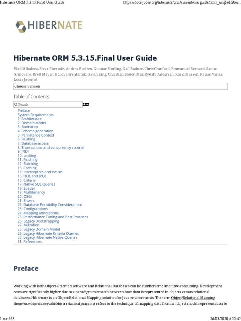 Hibernate ORM 5.3.15.final User Guide | PDF | Boolean Data Type | Object Relational Mapping