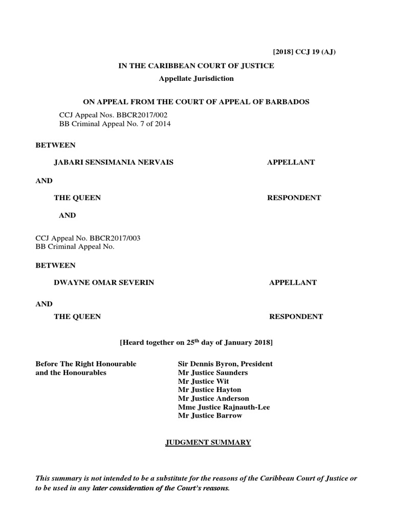 CCJ Appeal Nos. BBCR2017/002 BB Criminal Appeal No. 7 of 2014 | PDF ...