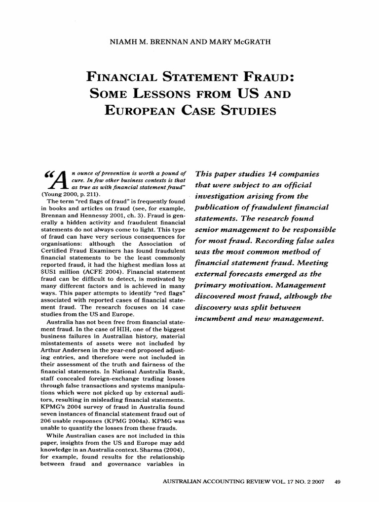 Financial Statement Fraud - Lesson From US N Euro | PDF | Fraud | U.S ...