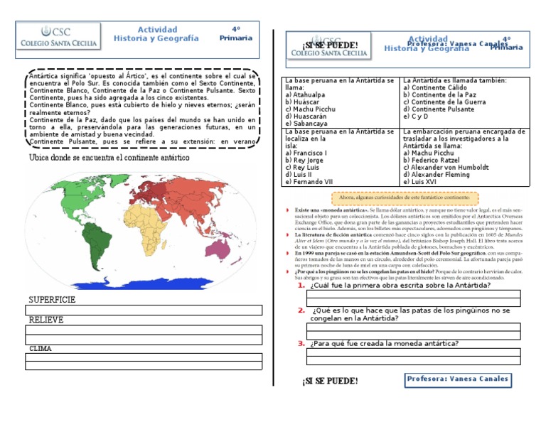 Actividad La Antartida Superficie 4to | PDF | Antártida | Continente