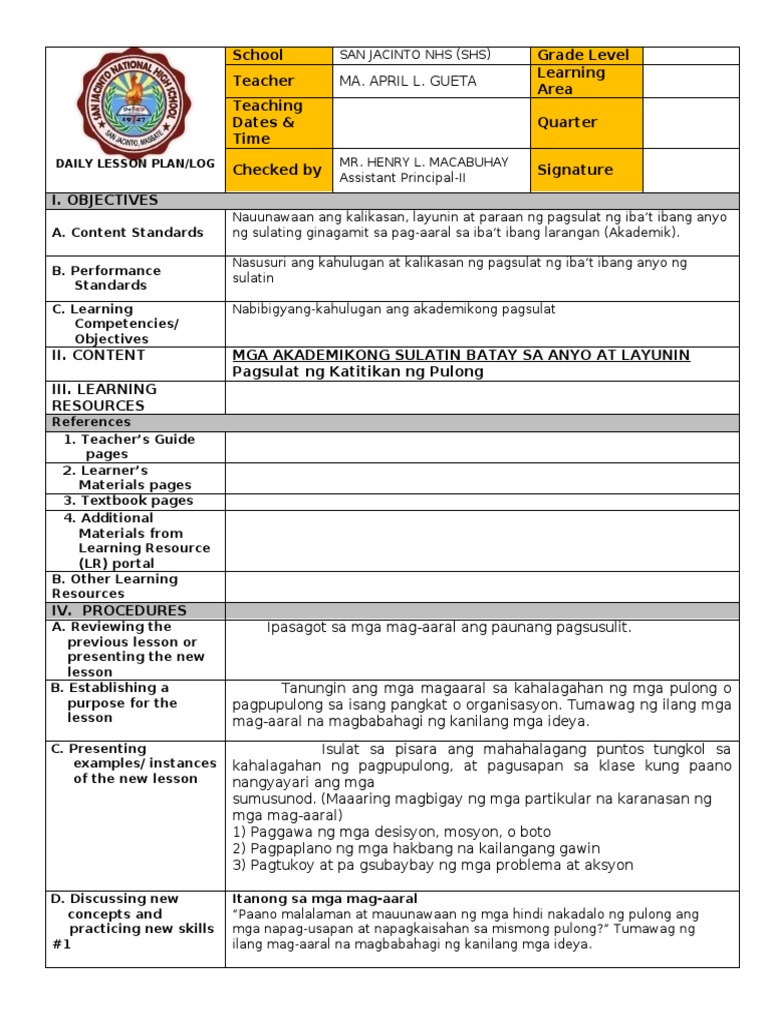Blank Template For Pagsulat Sa Piling Larang | PDF