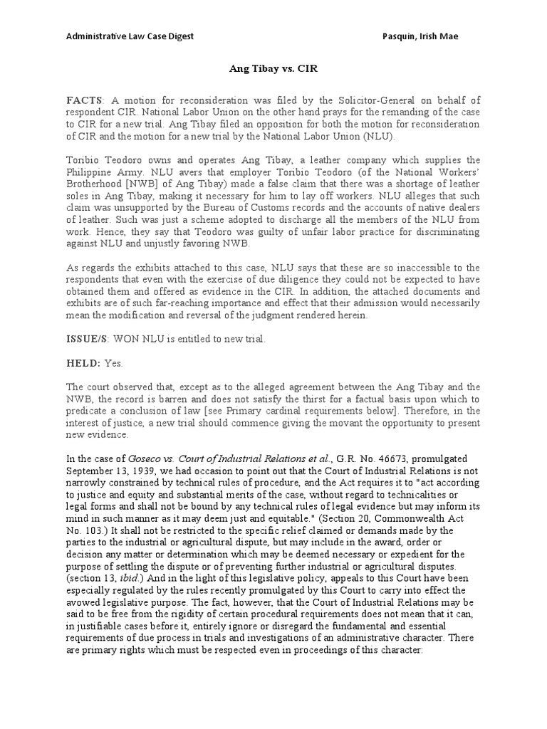 Ang Tibay V CIR | PDF | Evidence | Equity (Law)