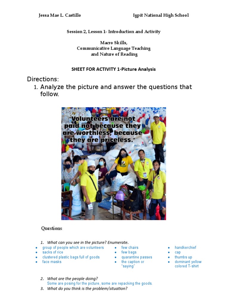 Directions: 1. Analyze The Picture and Answer The Questions That Follow ...