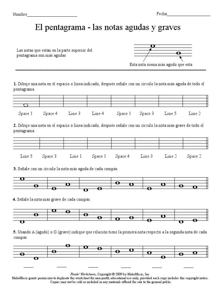 0002 El Pentagrama - Notas Agudas y Graves | PDF | Notación musical | Composiciones Musicales