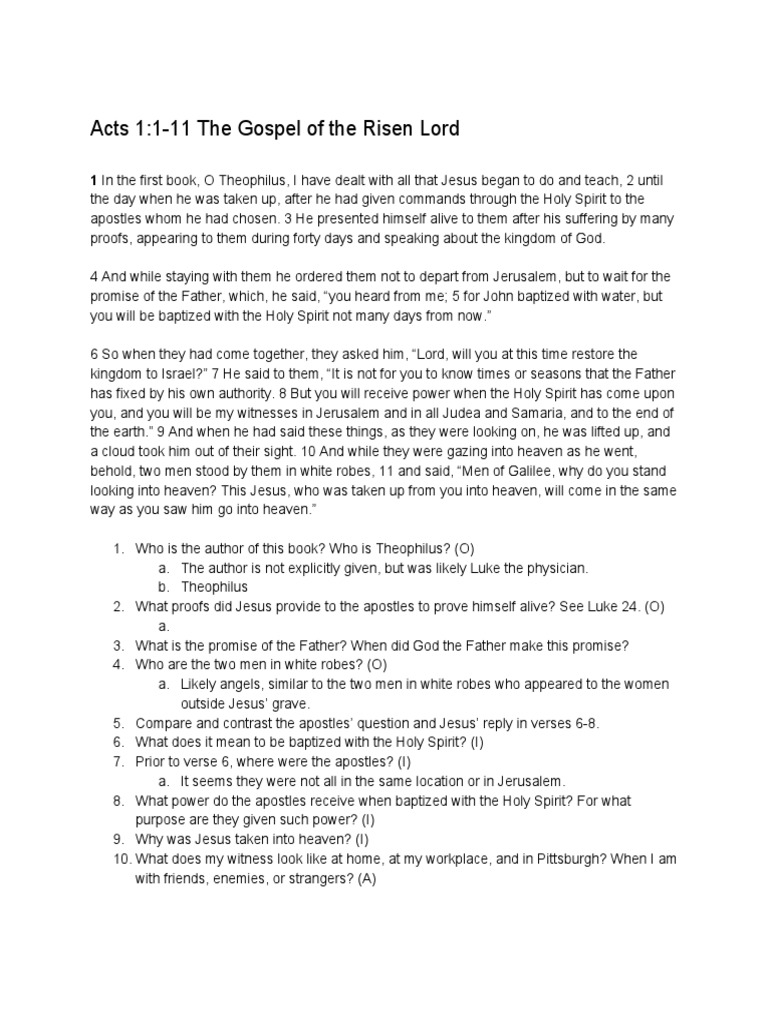 Acts 1 - 1-11 The Gospel of The Risen Lord | PDF | Acts Of The Apostles ...