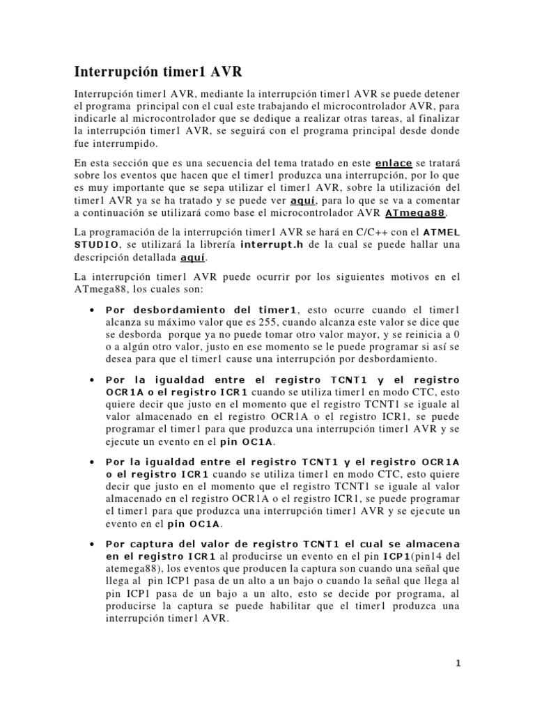 Interrupción Timer1 AVR | Descargar gratis PDF | Microcontrolador | Equipo de oficina