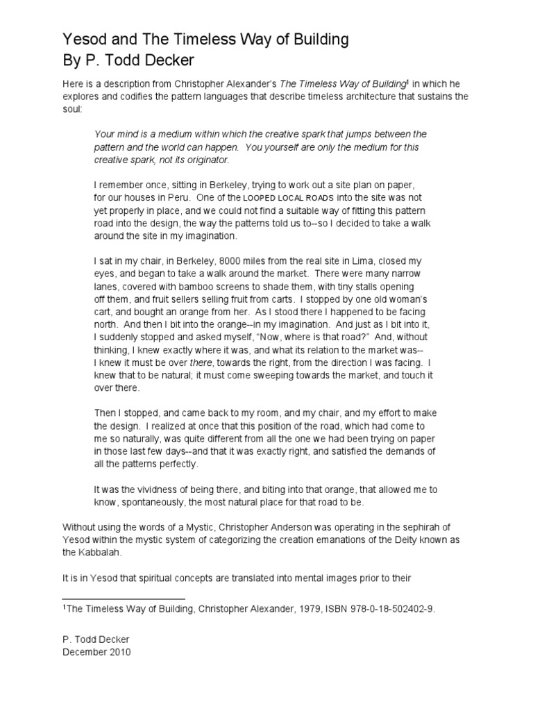 Yesod and The Timeless Way of Building | PDF | Mysticism | Esotericism
