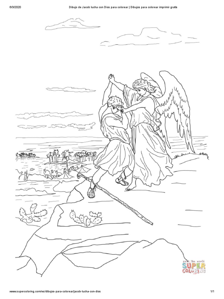 Jacob lucha con Dios: Un dibujo bíblico para colorear de la lucha de ...