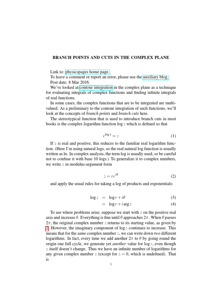 Branch Cuts - Complex Analysis | PDF | Logarithm | Mathematical Relations