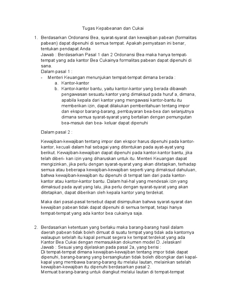 Tugas 1 Kepabeanan Dan Cukai | PDF