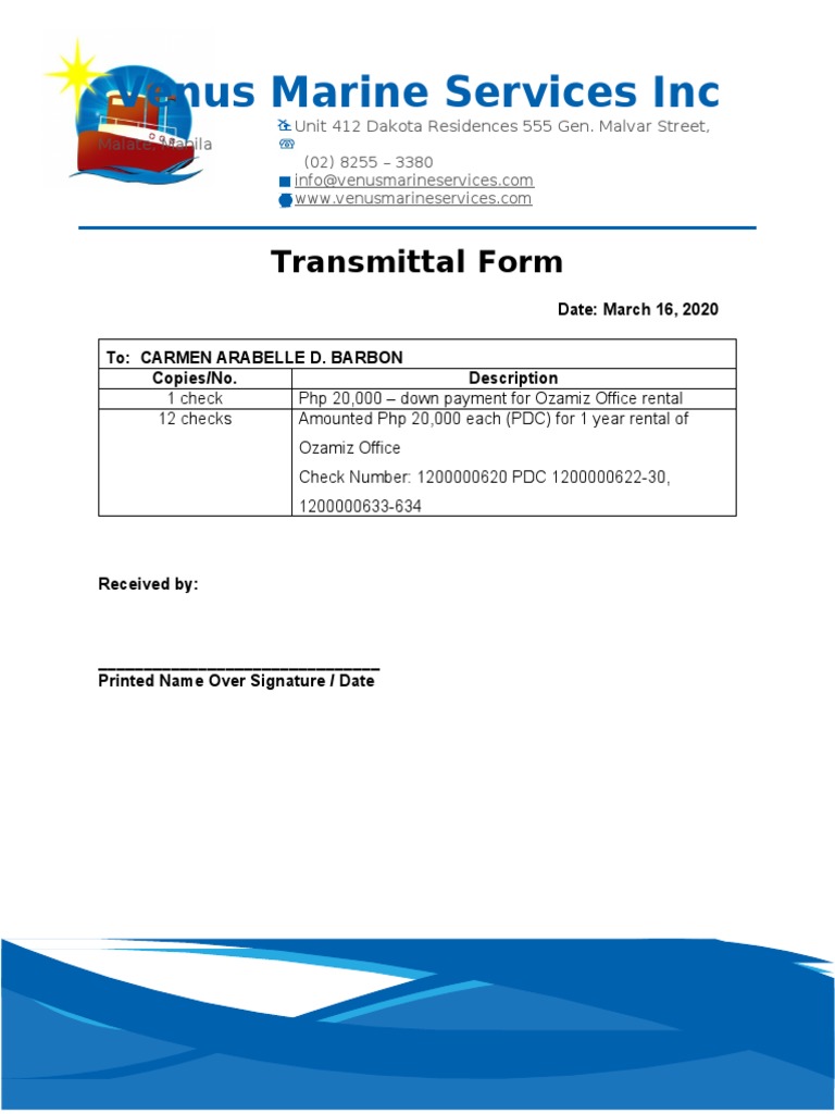 TRANSMITTAL FORM-Office Rental | PDF