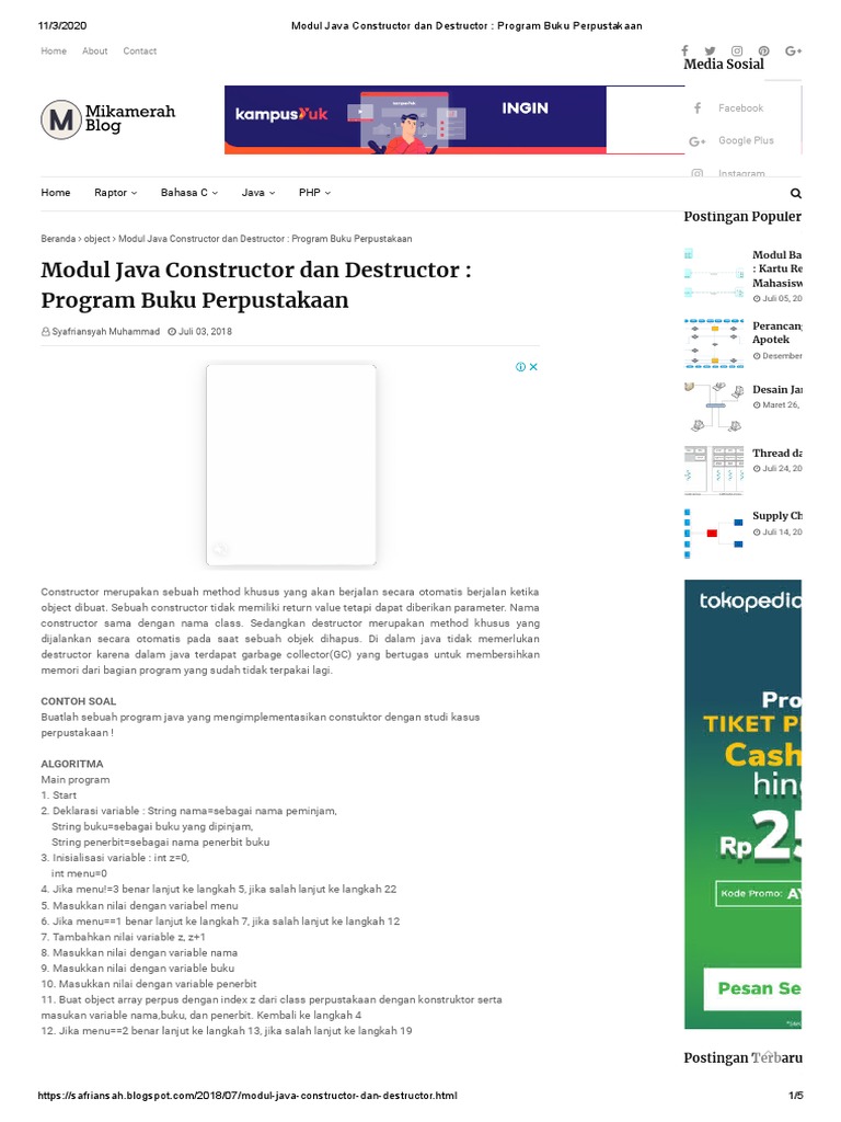 Modul Java Constructor Dan Destructor - Program Buku Perpustakaan | PDF