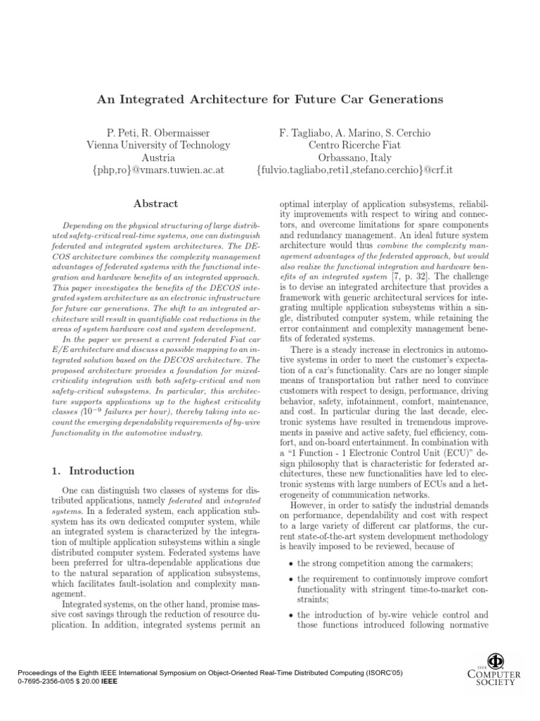 An Integrated Architecture For Future Car Generations | PDF | Computer ...
