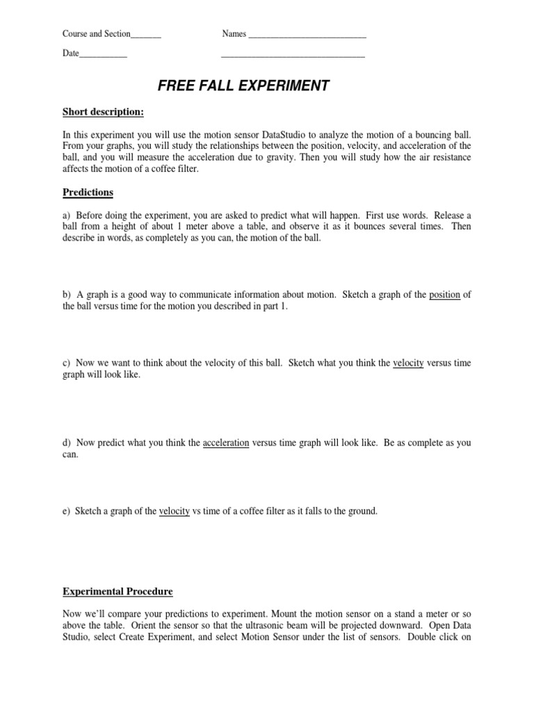 Free Fall Experiment: Short Description | PDF | Acceleration | Velocity