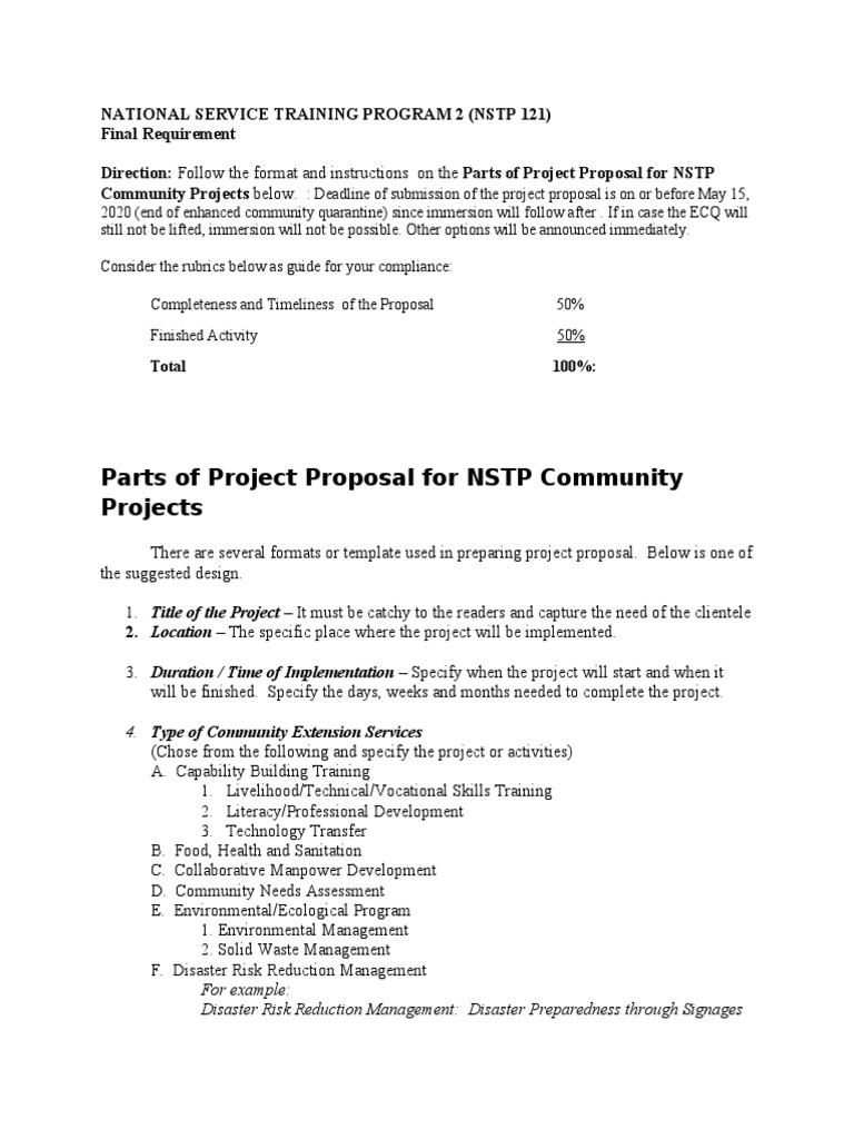 Parts of Project Proposal For NSTP Community Projects | PDF | Community ...