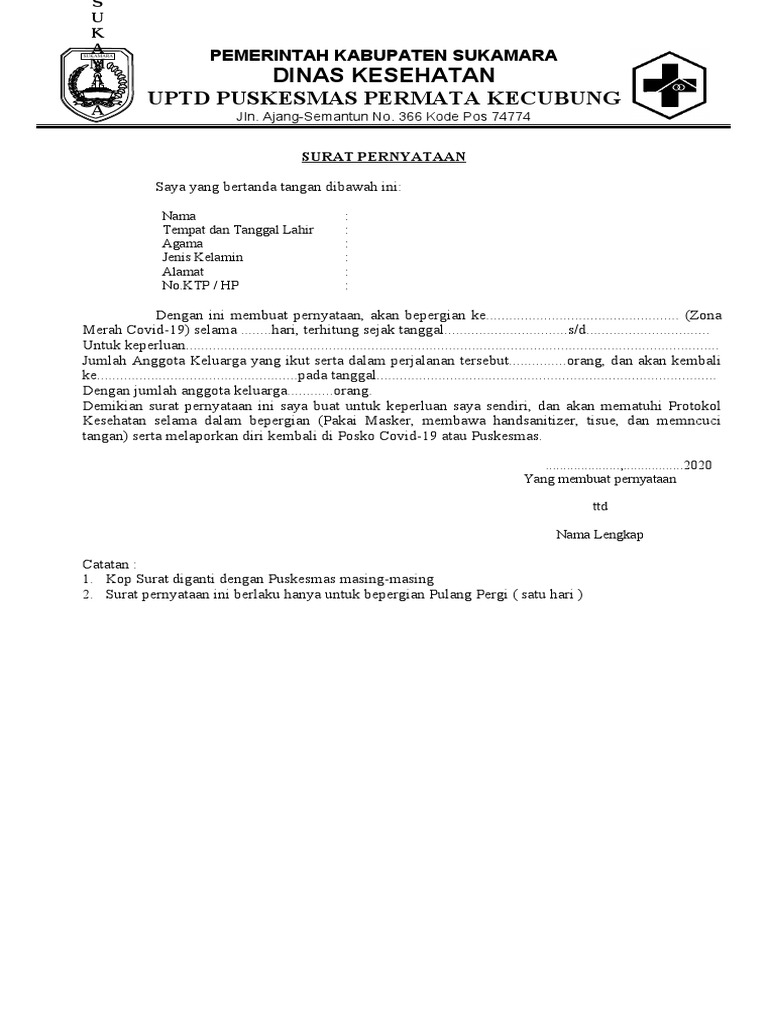 Surat Pernyataan Bepergian | PDF