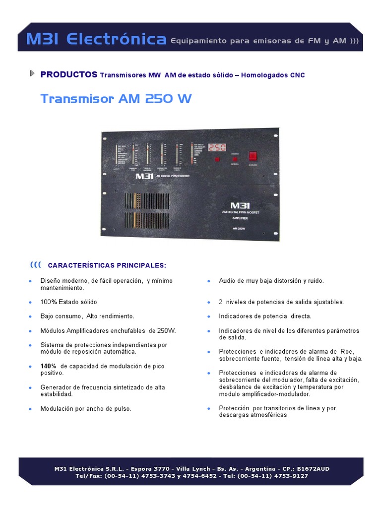Transmisor AM 250W: Especificaciones y Precio | PDF | Distorsión ...