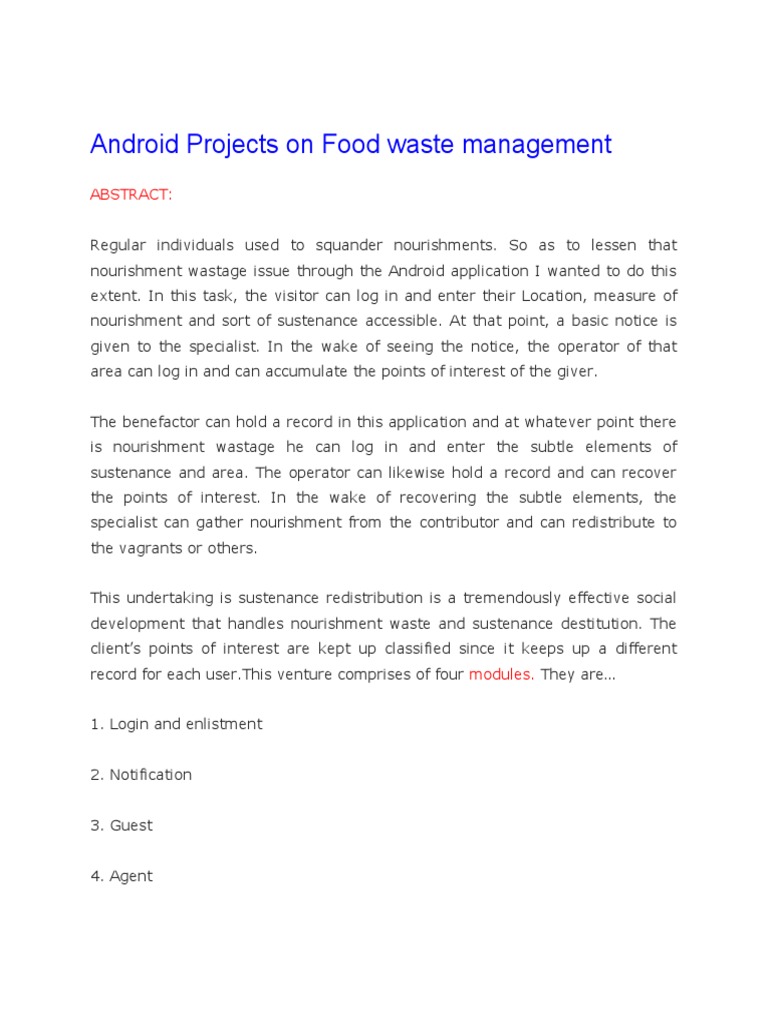 Android Projects On Food Waste Management: Abstract | PDF | Software ...
