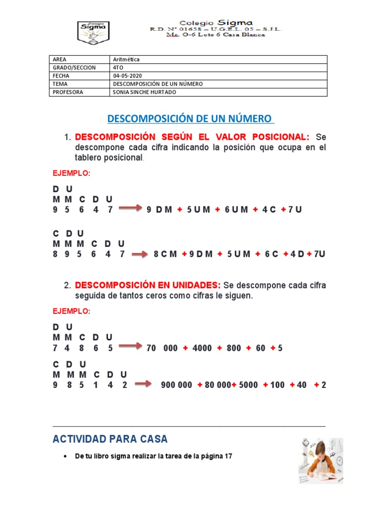 Valor Decimal 4to Grado SECUENCIA Valor Posicional | PDF