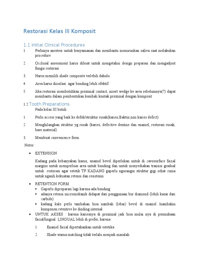 Restorasi Kelas III Dan IV Komposit | PDF