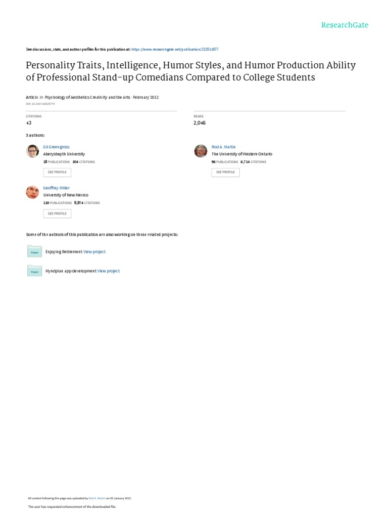 Personality Traits, Intelligence, Humor Styles, and Humor Production ...