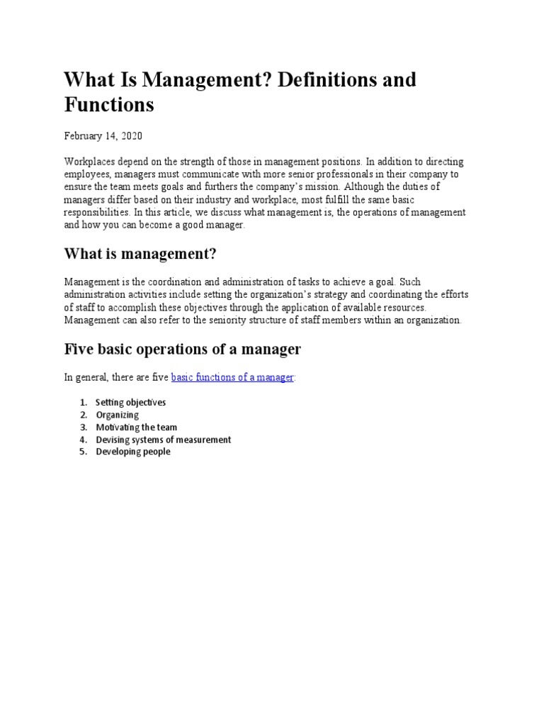 Management: Definitions and Functions | PDF