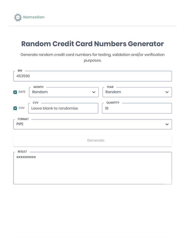 Random Credit Card Numbers Generator - NamsoGen PDF | PDF