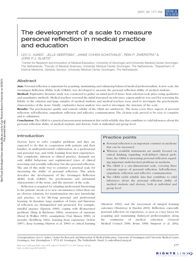 The Development of A Scale To Measure Personal Reflection in Medical ...
