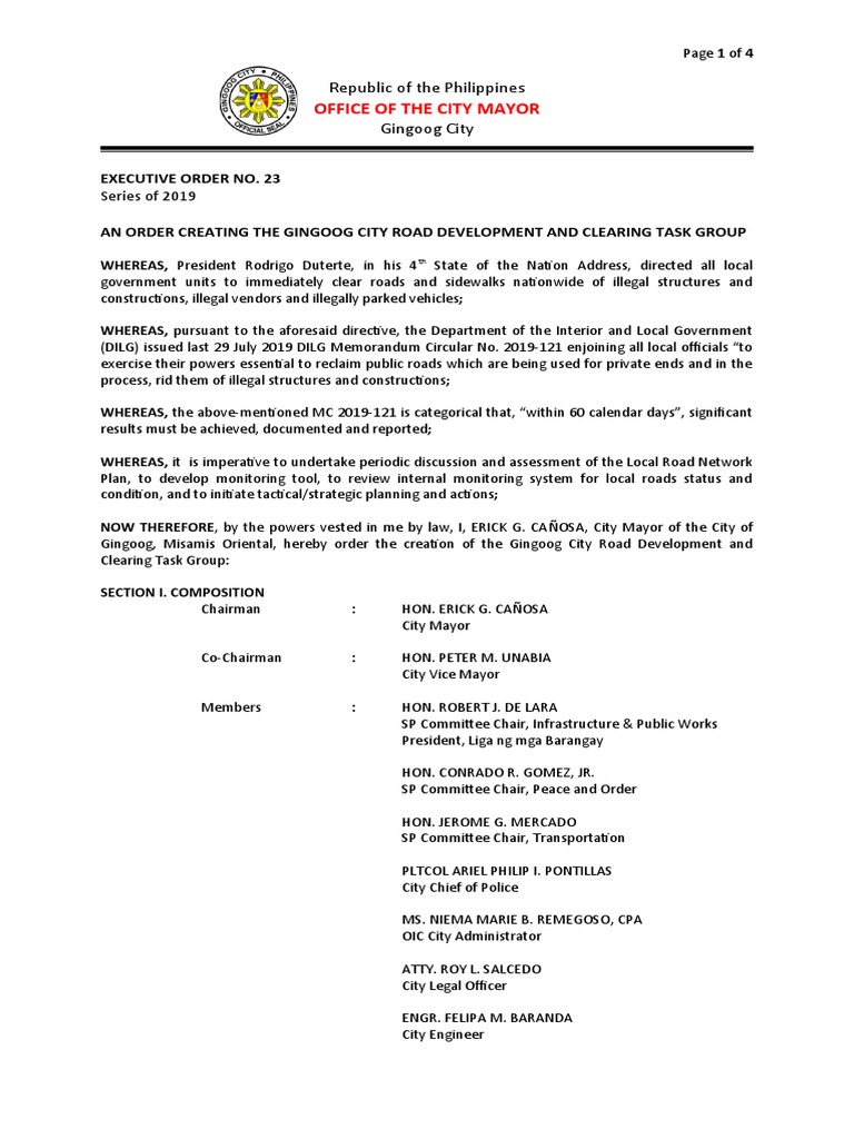 Executive Order - Road Development and Clearing Task Group 2019 ...