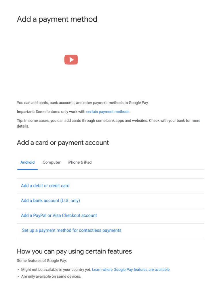 Add A Payment Method - Android - Google Pay Help | PDF