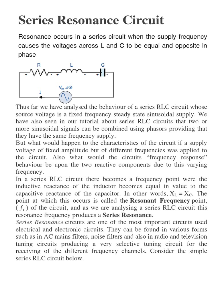 Series Resonance Circuits PDF | Download Free PDF | Electrical Impedance | Electrical Network