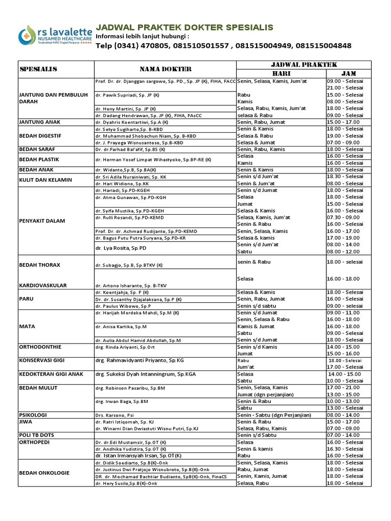 Jadwal Dokter RSL PDF | PDF