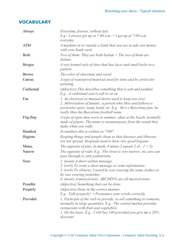 Vocabulary: Always | PDF | Shoe | Adjective