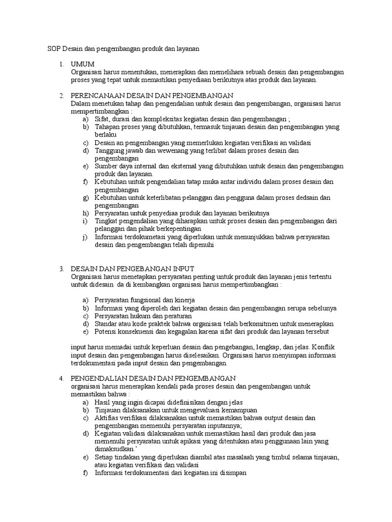 SOP Desain Dan Pengembangan Produk Dan Layanan | PDF