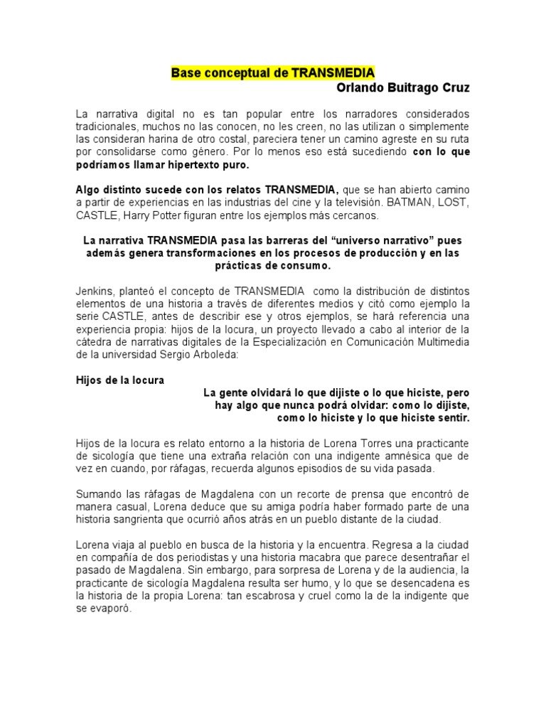 Que Es TRANSMEDIA | PDF | Narrativa | Science