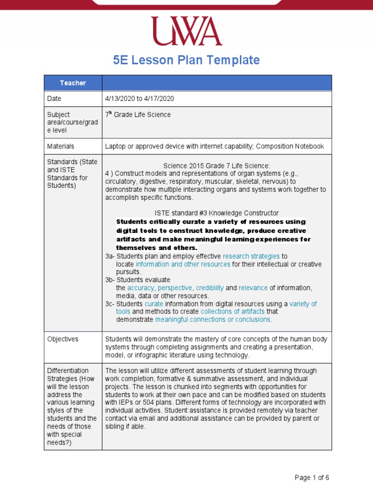 Ed 508 5e Lesson Plan 2 | PDF | Rubric (Academic) | Lesson Plan