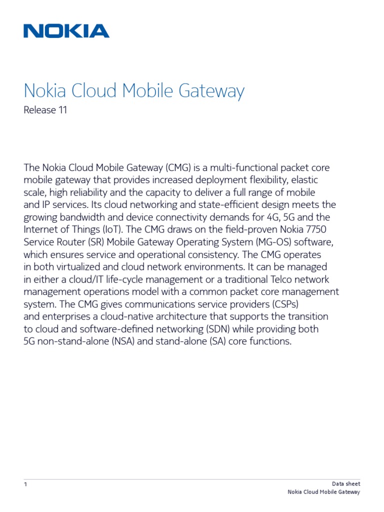 1 Data Sheet Nokia Cloud Mobile Gateway | PDF | Computer Network ...
