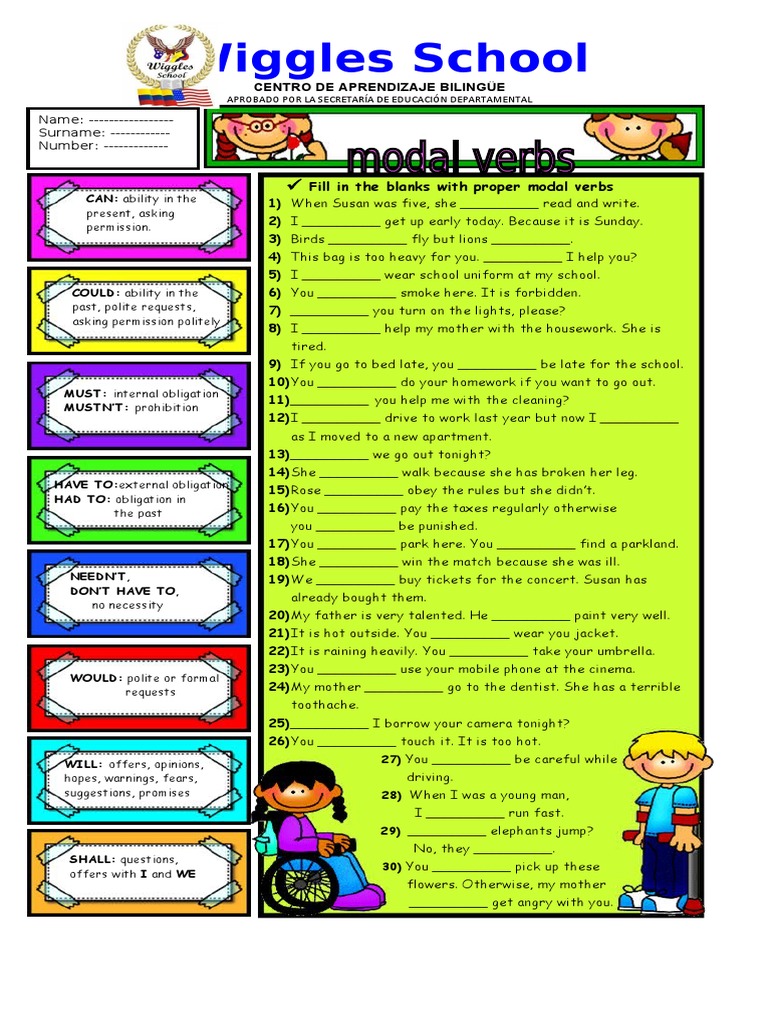 Wiggles School: Fill in The Blanks With Proper Modal Verbs | PDF