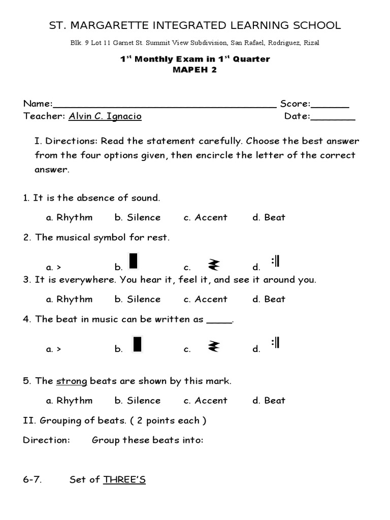 MAPEH GRADE 2 1st QUARTER | PDF | Carbohydrates | Vitamin C