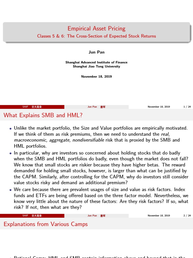 Empirical Asset Pricing: Classes 5 & 6: The Cross-Section of Expected Stock Returns | PDF ...