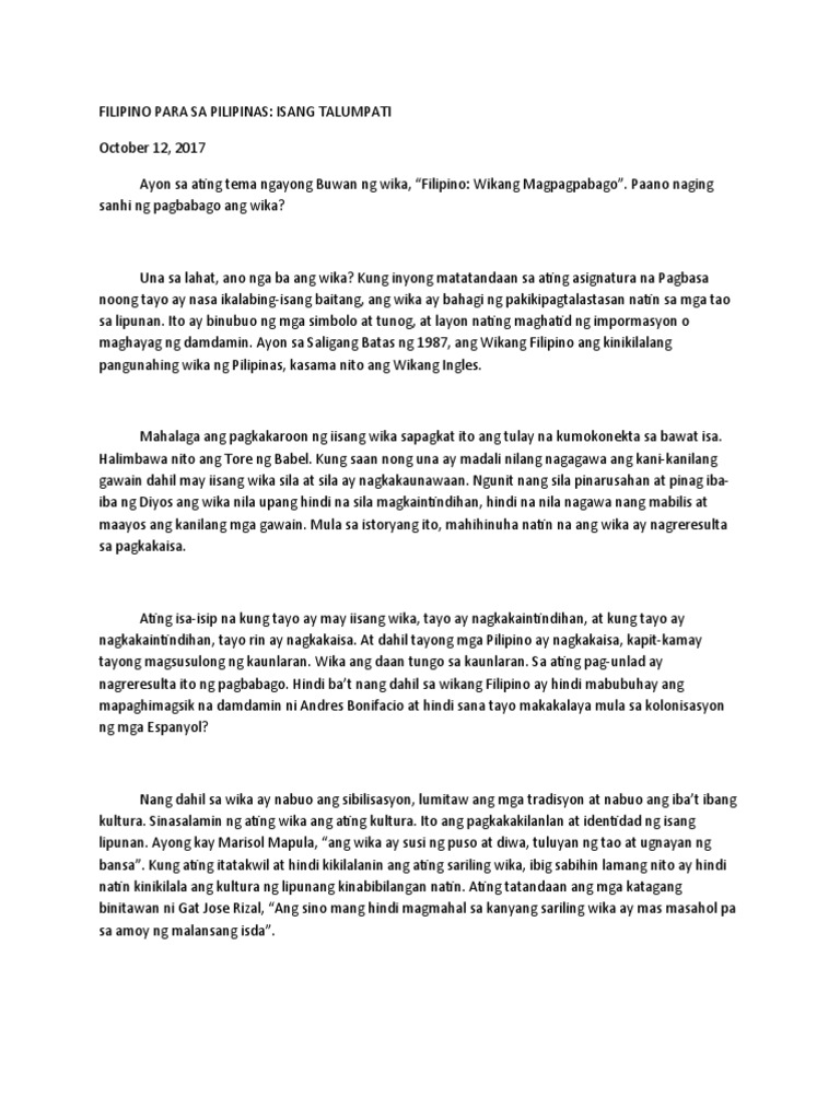 Halimbawa NG Talumpati | PDF