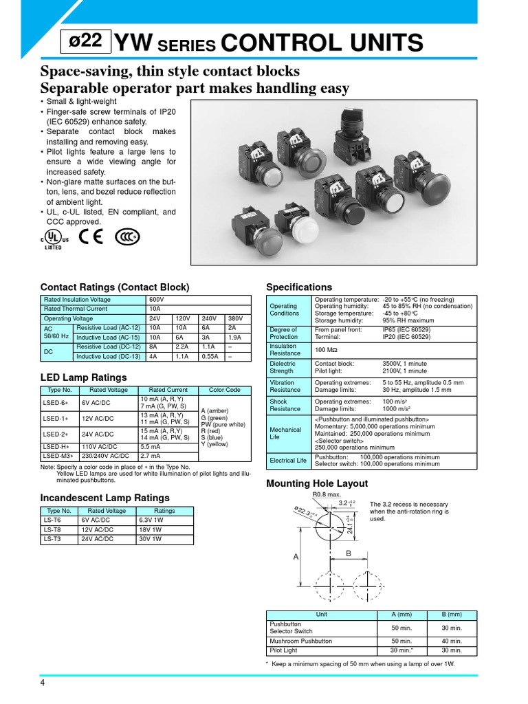 YW Series - Pushbuttons | PDF | Switch | Incandescent Light Bulb