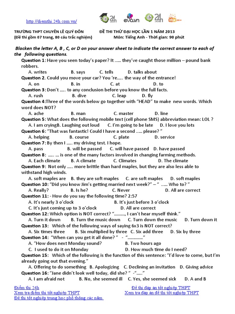 Blacken The Letter A, B, C, or D On Your Answer Sheet To Indicate The ...