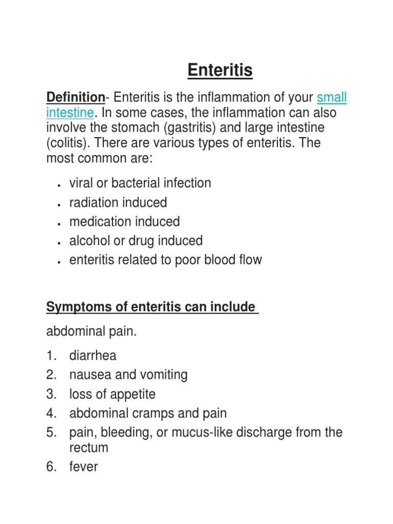 Enteritis: Definition-Enteritis Is The Inflammation of Your | PDF