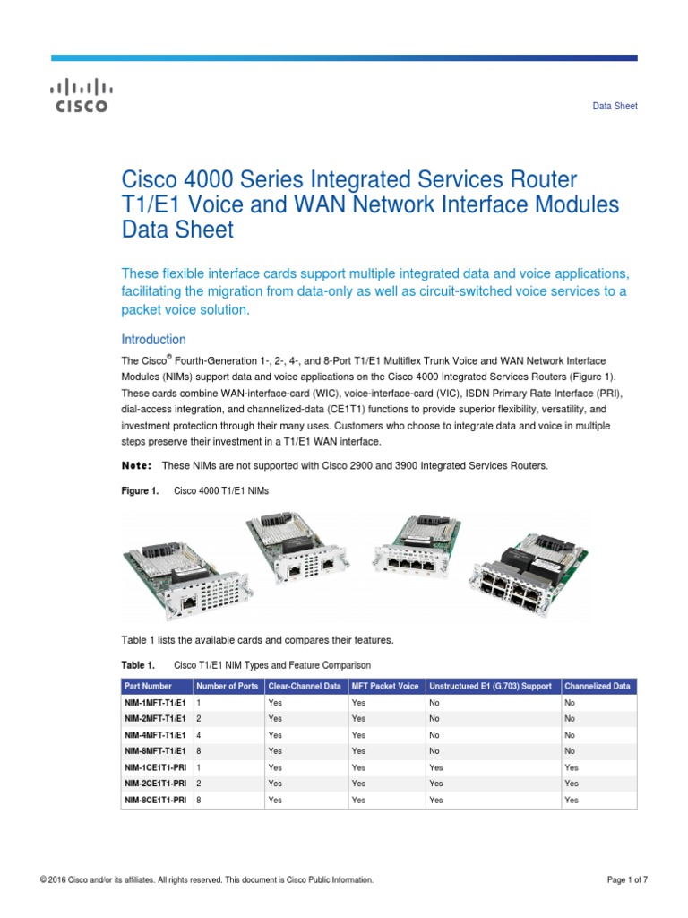 Cisco 4000 Series Integrated Services Router T1/E1 Voice and WAN ...