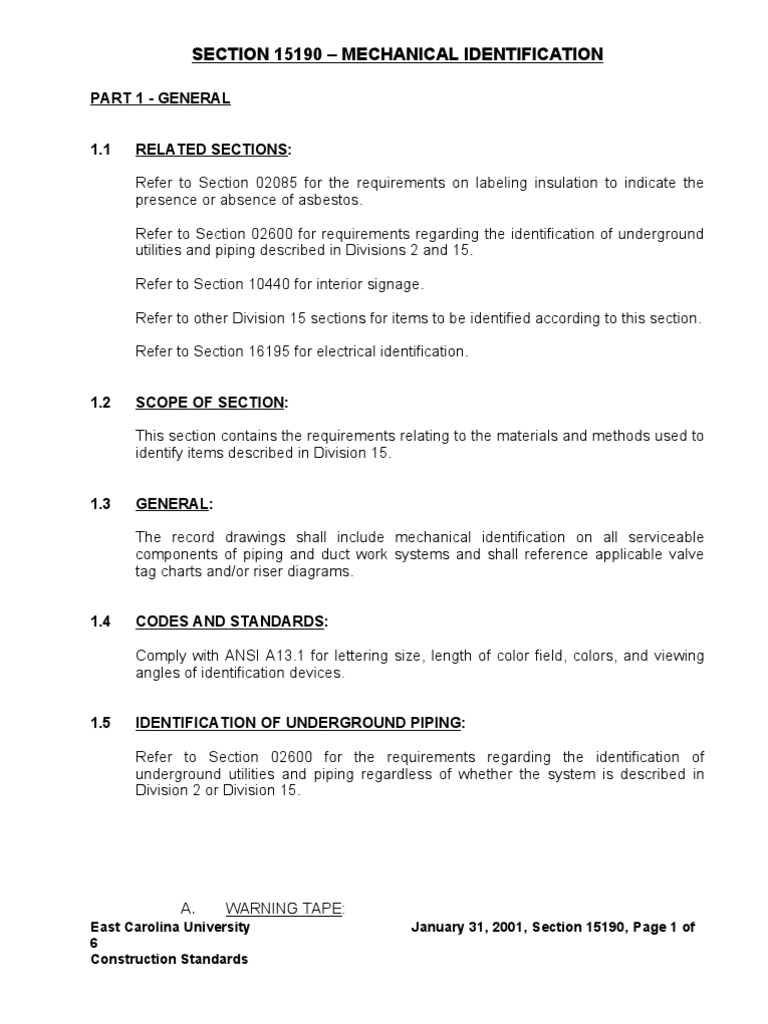 Section 15190 - Mechanical Identification: Part 1 - General | PDF ...