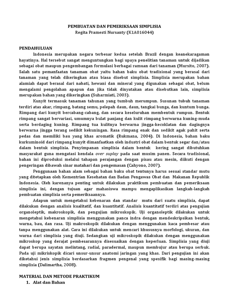 SIMPLIFIKASI DAN PENGAMATAN SIMPLISIA KUNYIT | PDF