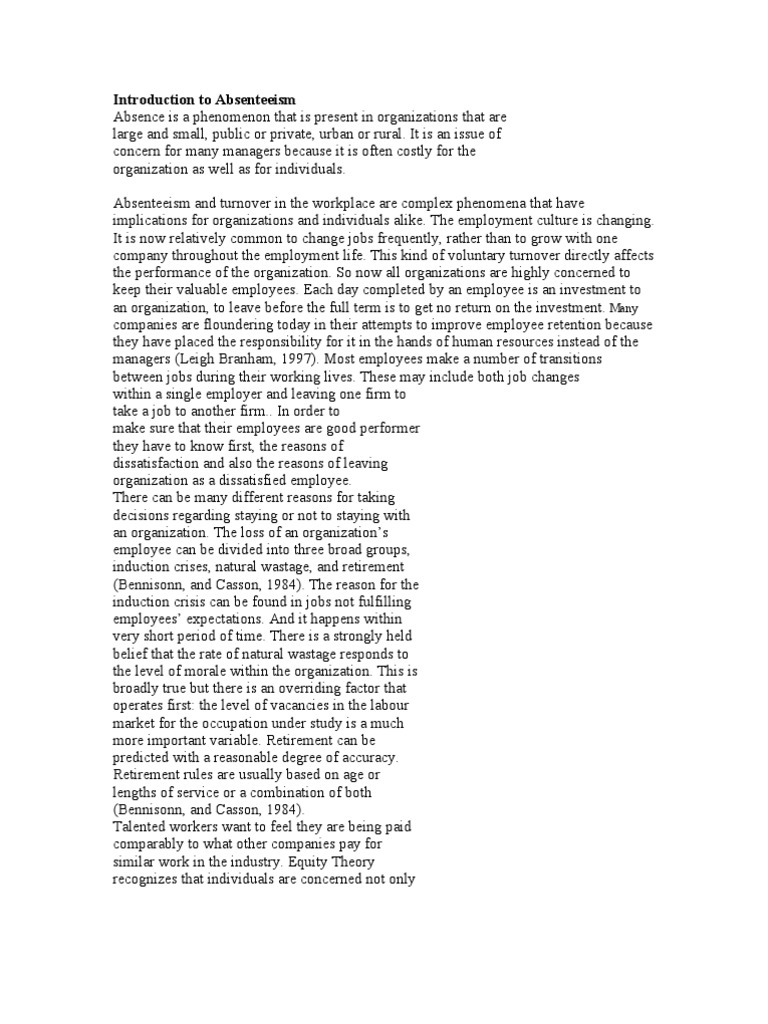 Report Absenteism | PDF | Turnover (Employment) | Family And Medical ...