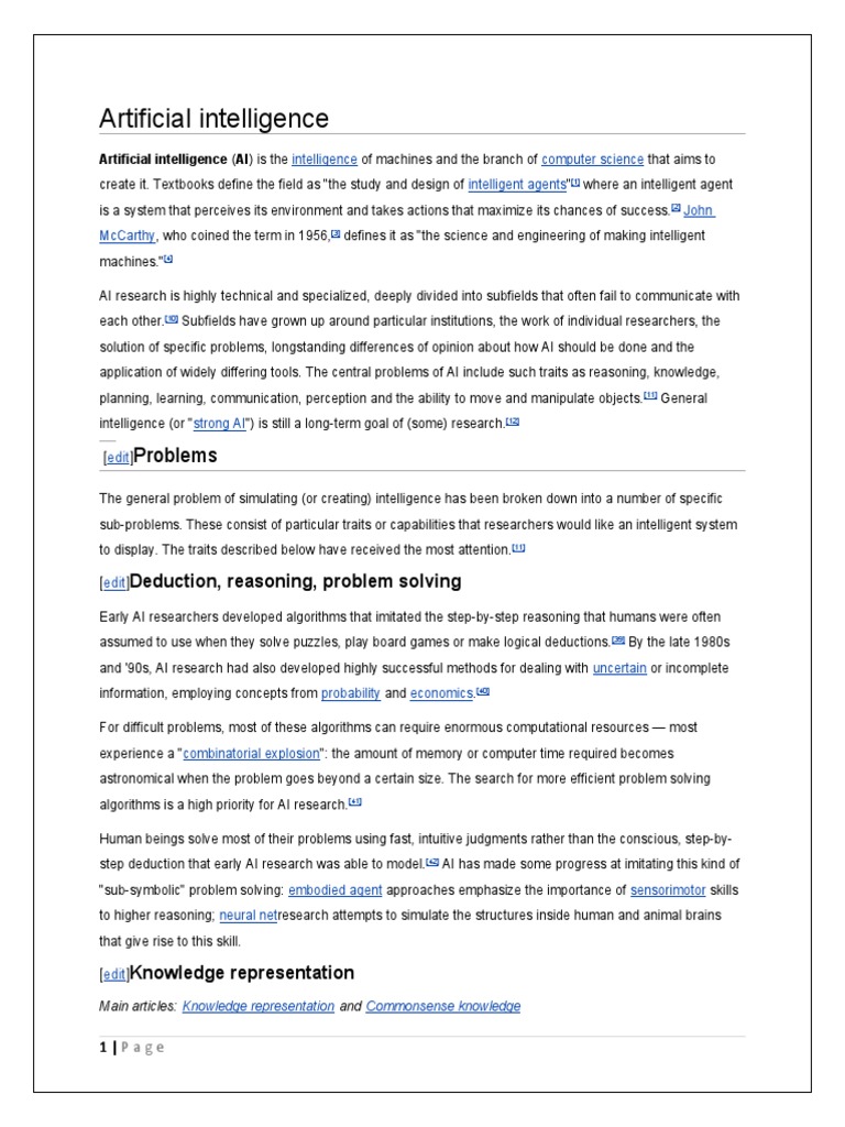 Artificial Intelligence: Problems | PDF | Artificial Intelligence ...